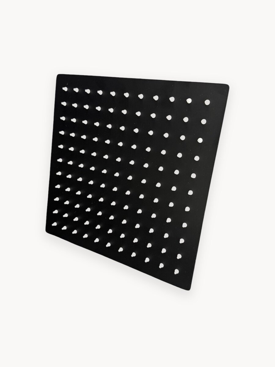 Тропическая лейка для душа потолочная квадрат 20 см матовый черный, с шарниром для изменения угла наклона.