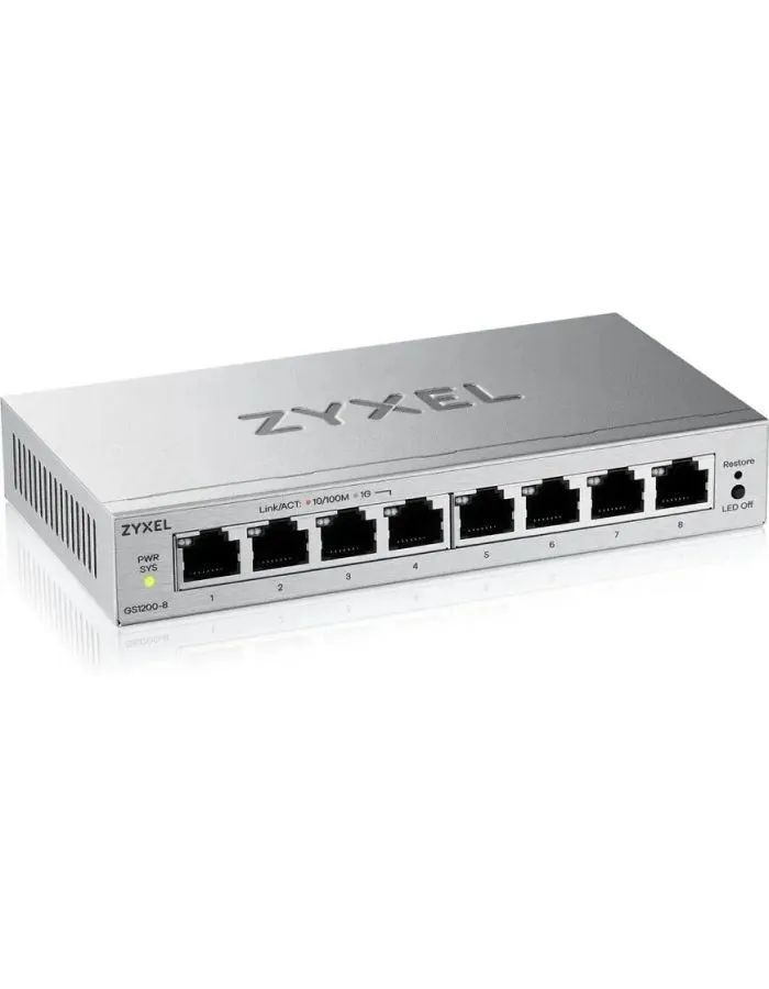 Коммутатор Web Smart L2 коммутатор Zyxel GS1200-8v3, 8xGE, настольный, бесшумный Web Smart L2 коммутатор Zyxel GS1200-8v3, 8xGE, настольный, бесшумный