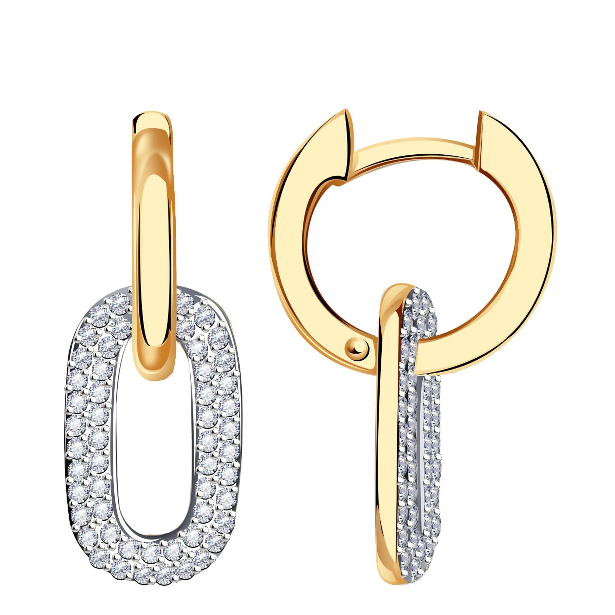 Серьги трансформеры, красное золото, 585 проба, фианит