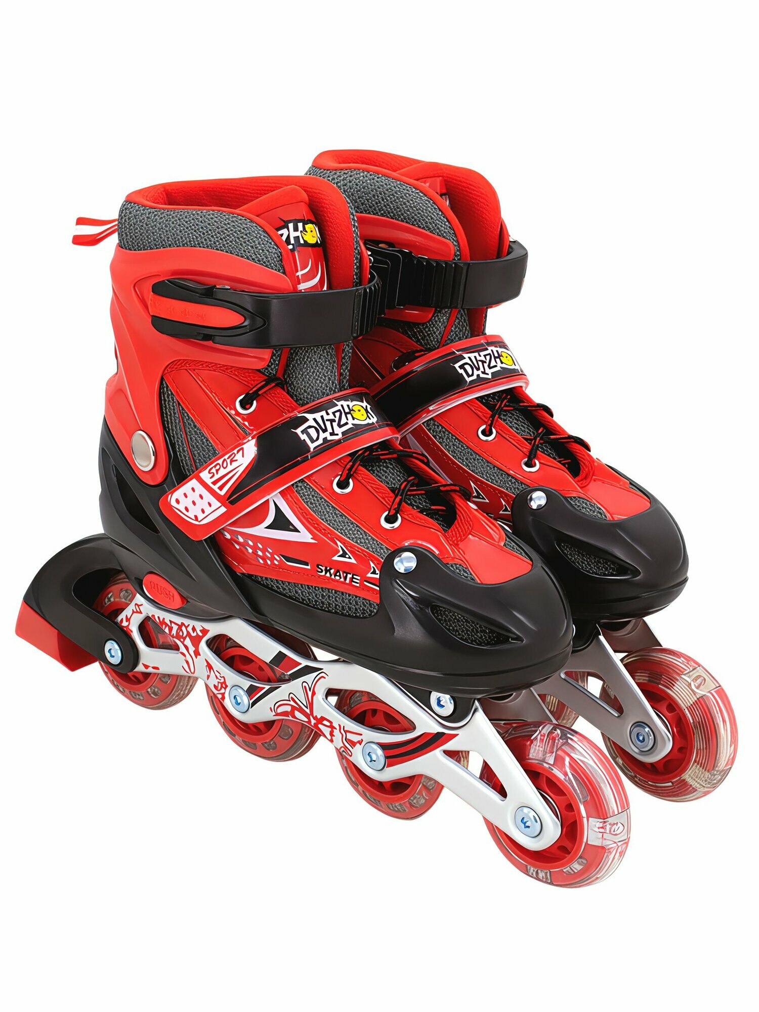 Роликовые коньки Dvizhok с подсветкой, детские раздвижные ролики, спортивный инвентарь для активного отдыха, размер S 30-33, пластиковые колеса PVC, цвет черно-красный