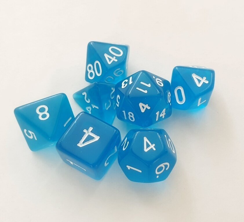 Набор кубиков DnD, 7 штук, голубой, Balance4life, прозрачный акрил, для настольных игр: т-игр, транформационных игр, подземелья и драконы, следопыт, D&D, Элементаль, PathFinder, кубик, кубики
