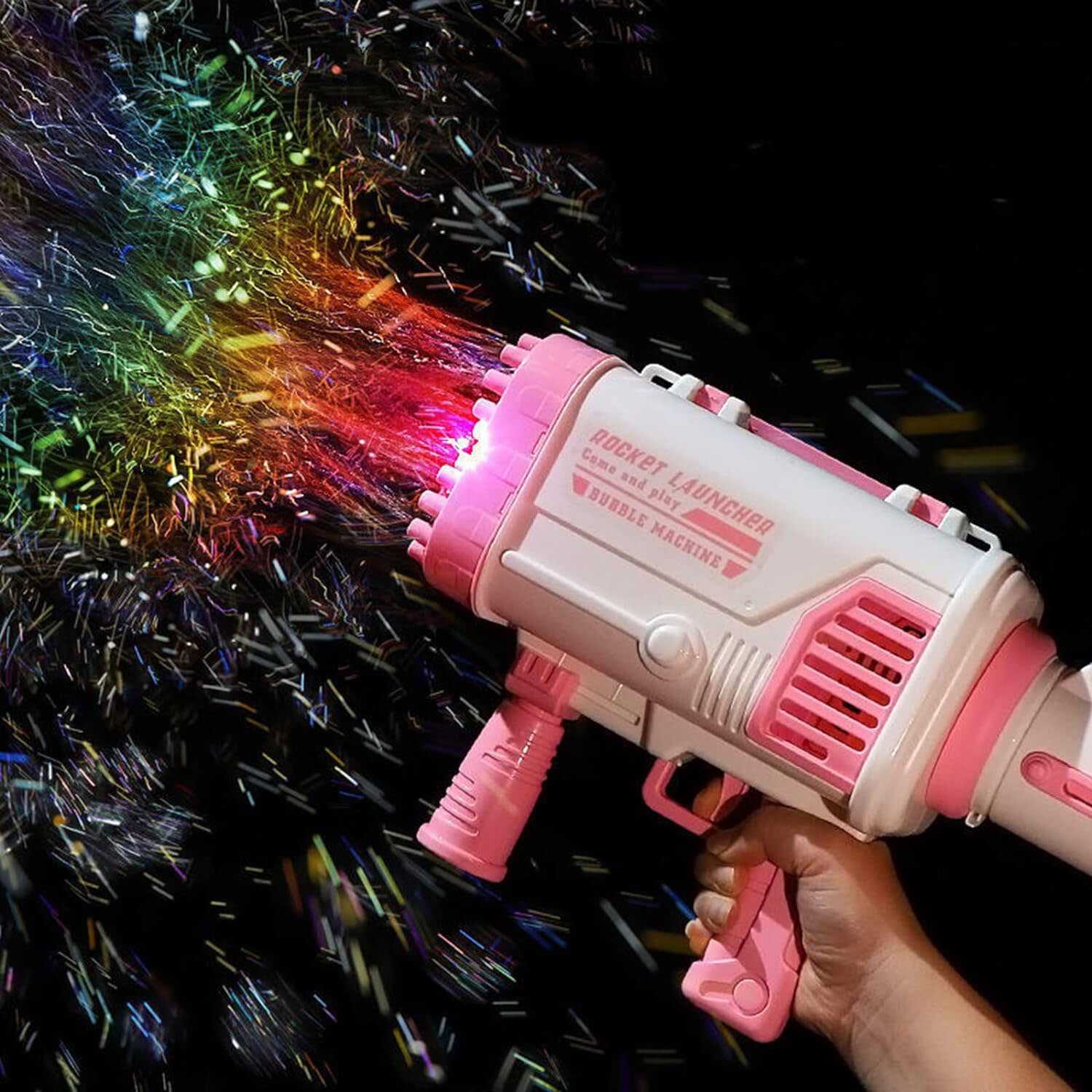 Gatling Bubble Machine for Toddlers, 60-Hole Rocket Launcher Shape Bubble Maker, Automatic Gatling Bubble Maker, Bubble Blower Gatling Outdoor Toys for Kids (Black)