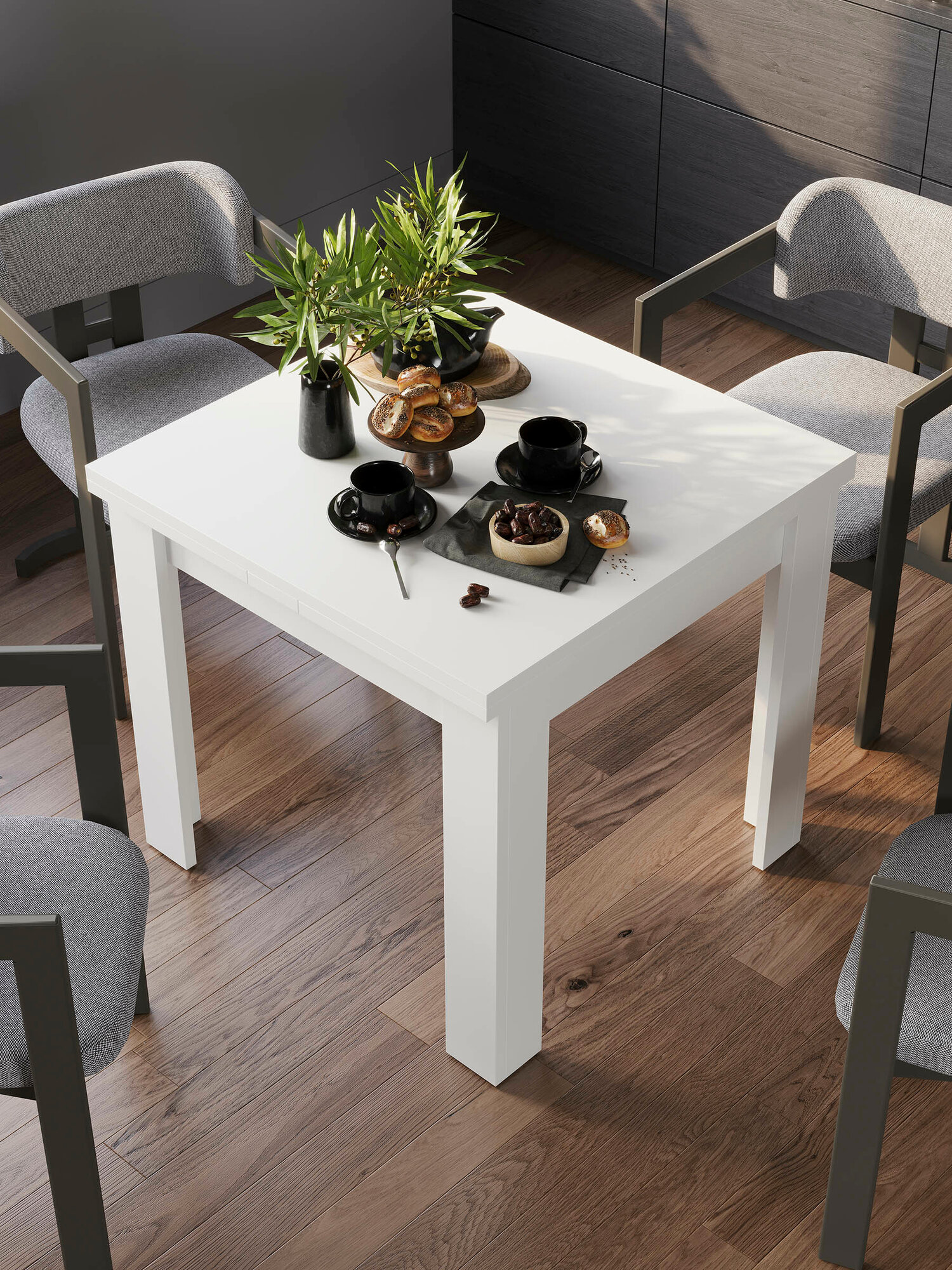 Обеденный стол FRENT Дрезден, раздвижной, квадратный, белый, 79х79 см