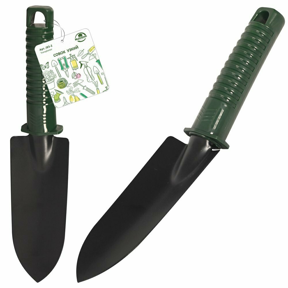 Совок посадочный Мультидом, сталь/пластмасса, зелёный/чёрный, 27см