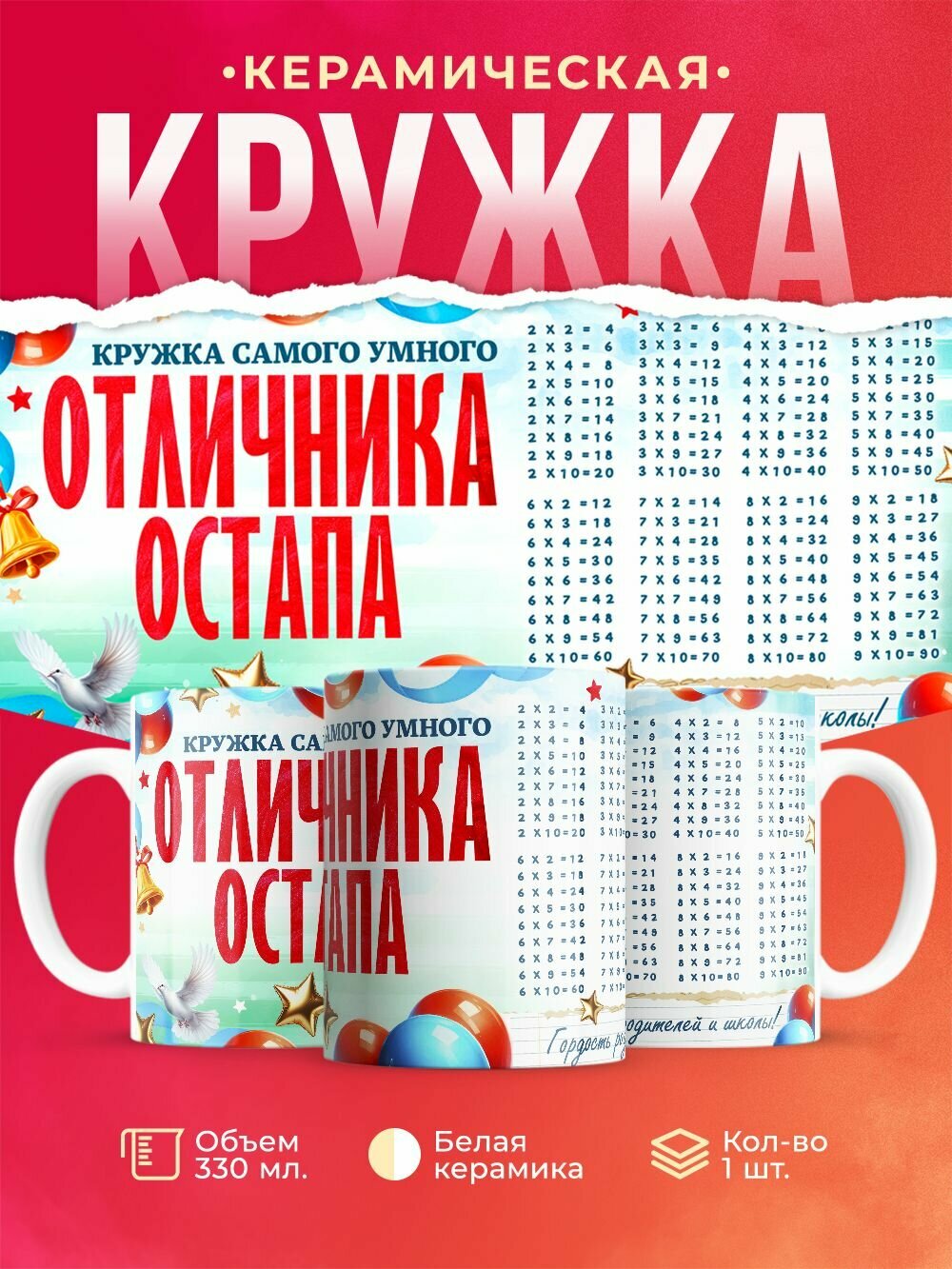 Кружка "Отличник", керамика, 330 мл, использование в СВЧ, посудомойке