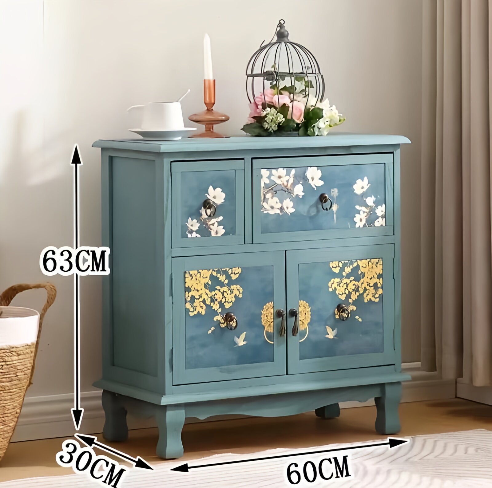 Буфет "Тонму", массив дерева, с ящиками, классический стиль, сине-зеленый