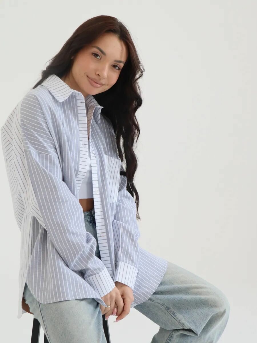 Рубашка в полоску комбинированная