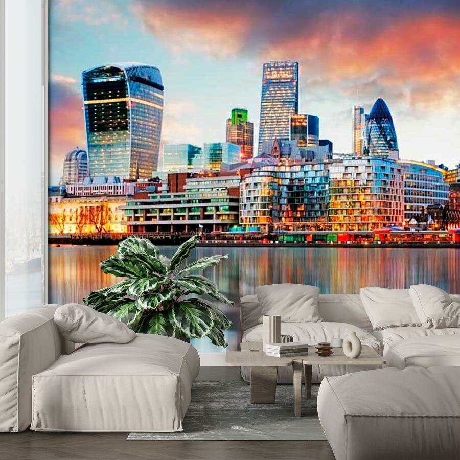 Фотообои Гармония цвета на набережной Лондона 9-511-S-Холст 270 x 200 см (ВхШ) Бесшовные, флизелиновые, влагостойкие обои MasterFresok