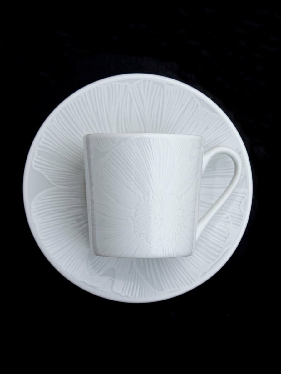 Кофейная пара, чашка для кофе с блюдцем, фарфоровая посуда белая, WHITE NATURE 100 мл. TAITU цвет: белый