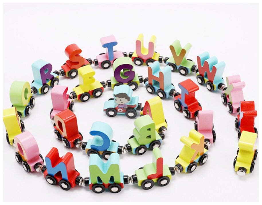 Магнитная Игрушечная Машинка, Поезд Деревянный на Магнитах, Развивающие Игрушки Для Детей