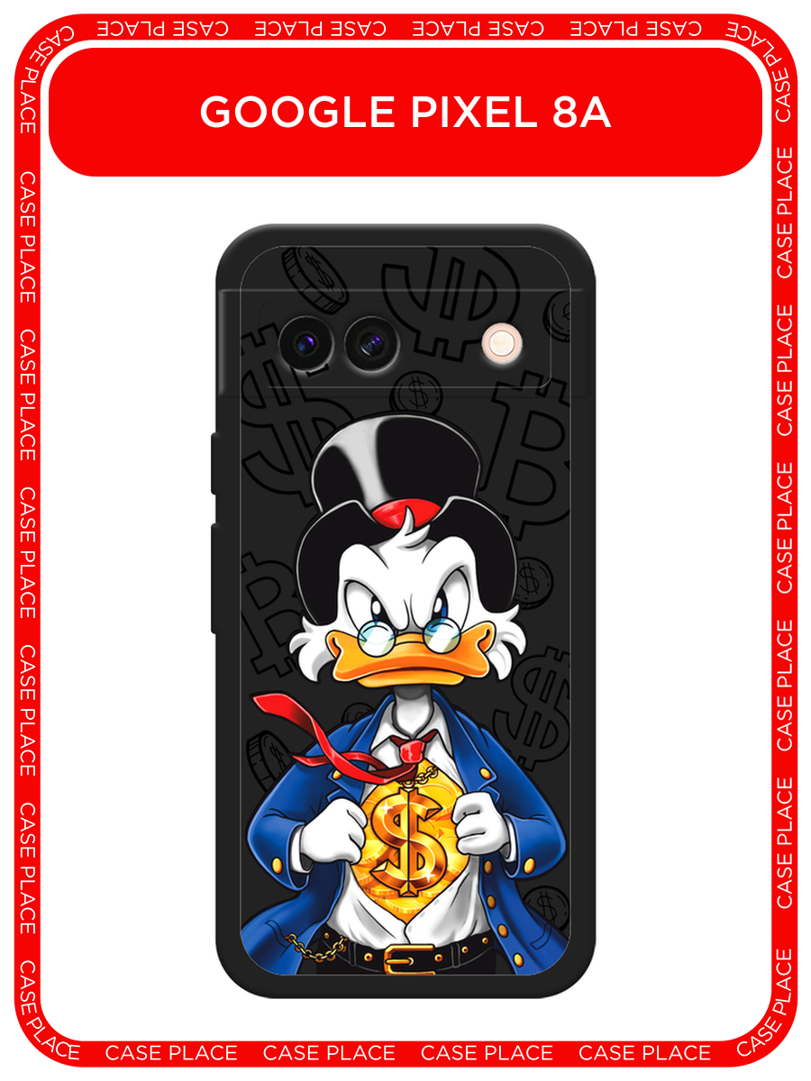 Черный матовый чехол на Google Pixel 8A / Гугл Пиксель 8А с принтом Scrooge Supergold