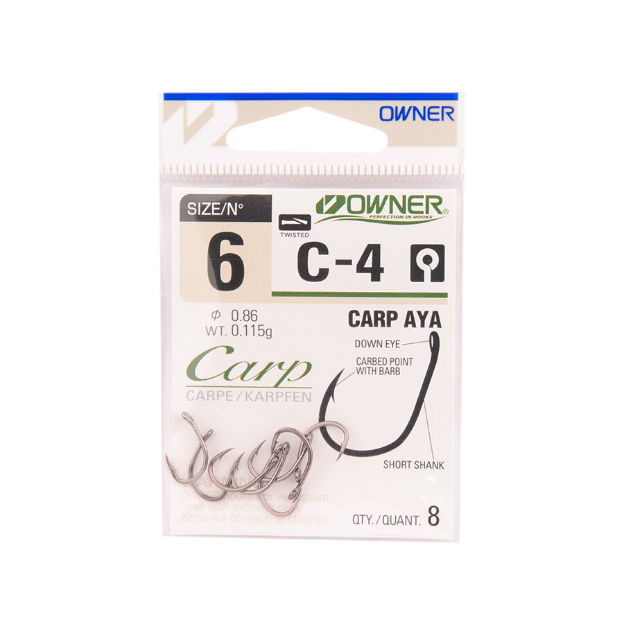 Крючки одинарные карповые Owner 53264(50924) Carp Aya BC №6 (8шт)