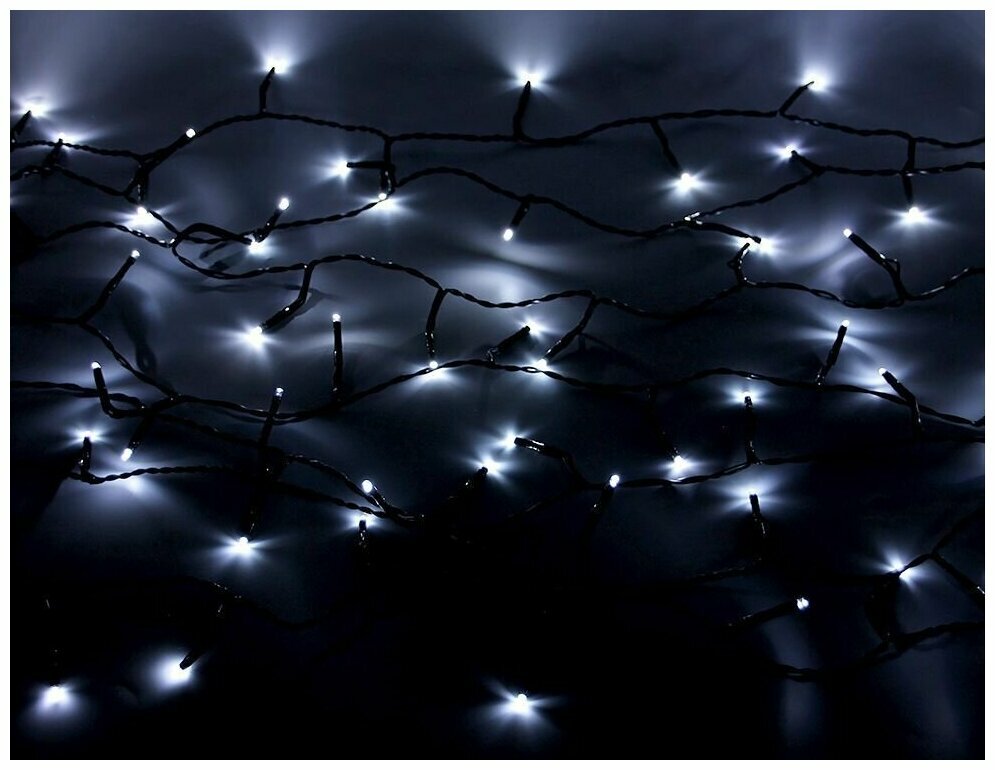 Светодиодная гирлянда нить 80 холодных белых LED ламп 6 м, черный ПВХ, контроллер, IP44, Kaemingk (Lumineo)