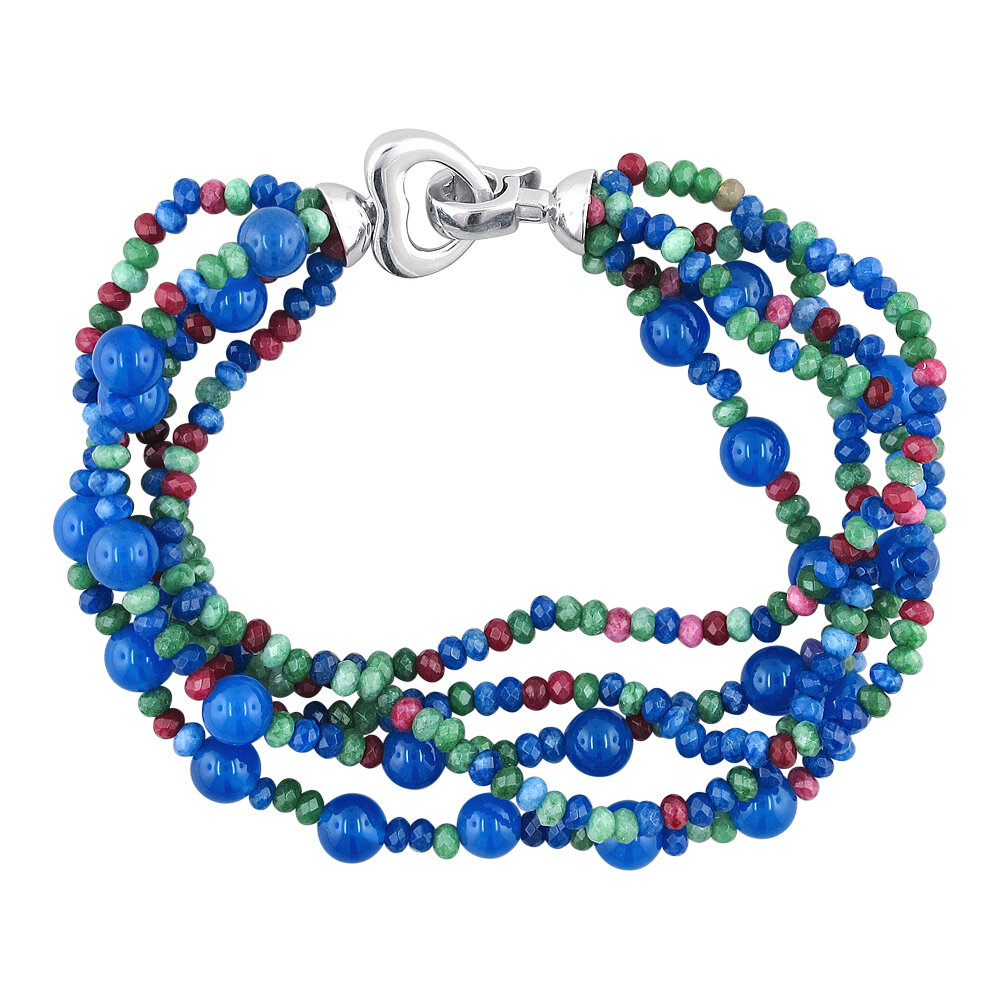 Браслет, серебро, 925 проба, агат, стекло