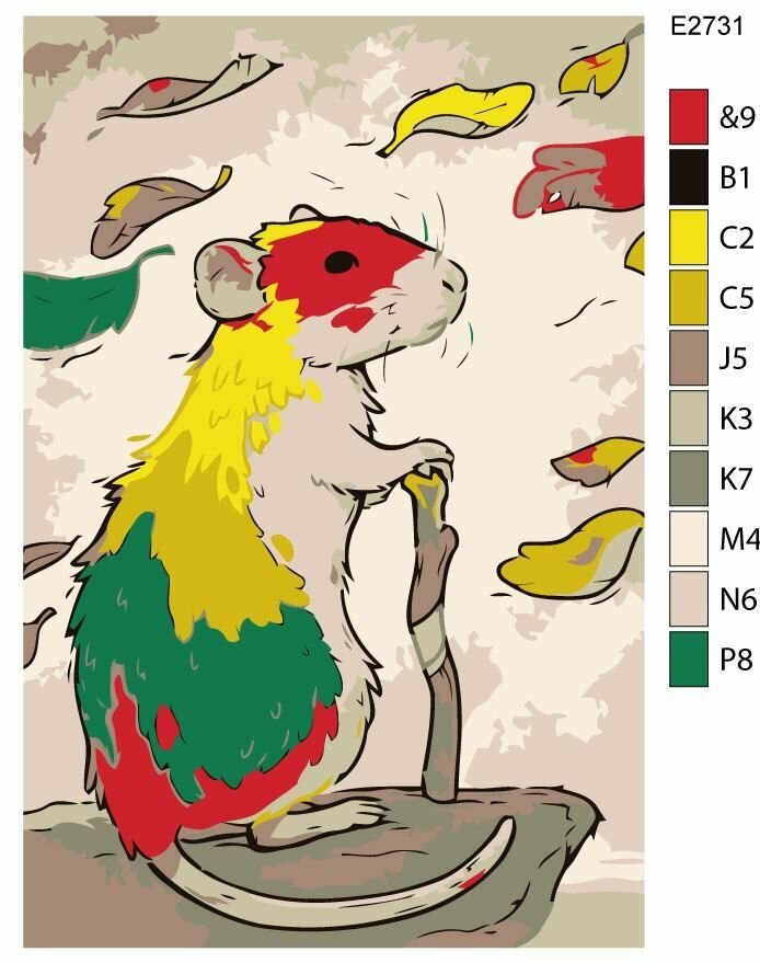 Детская картина по номерам E2731 "Цветная крыса" 20x30