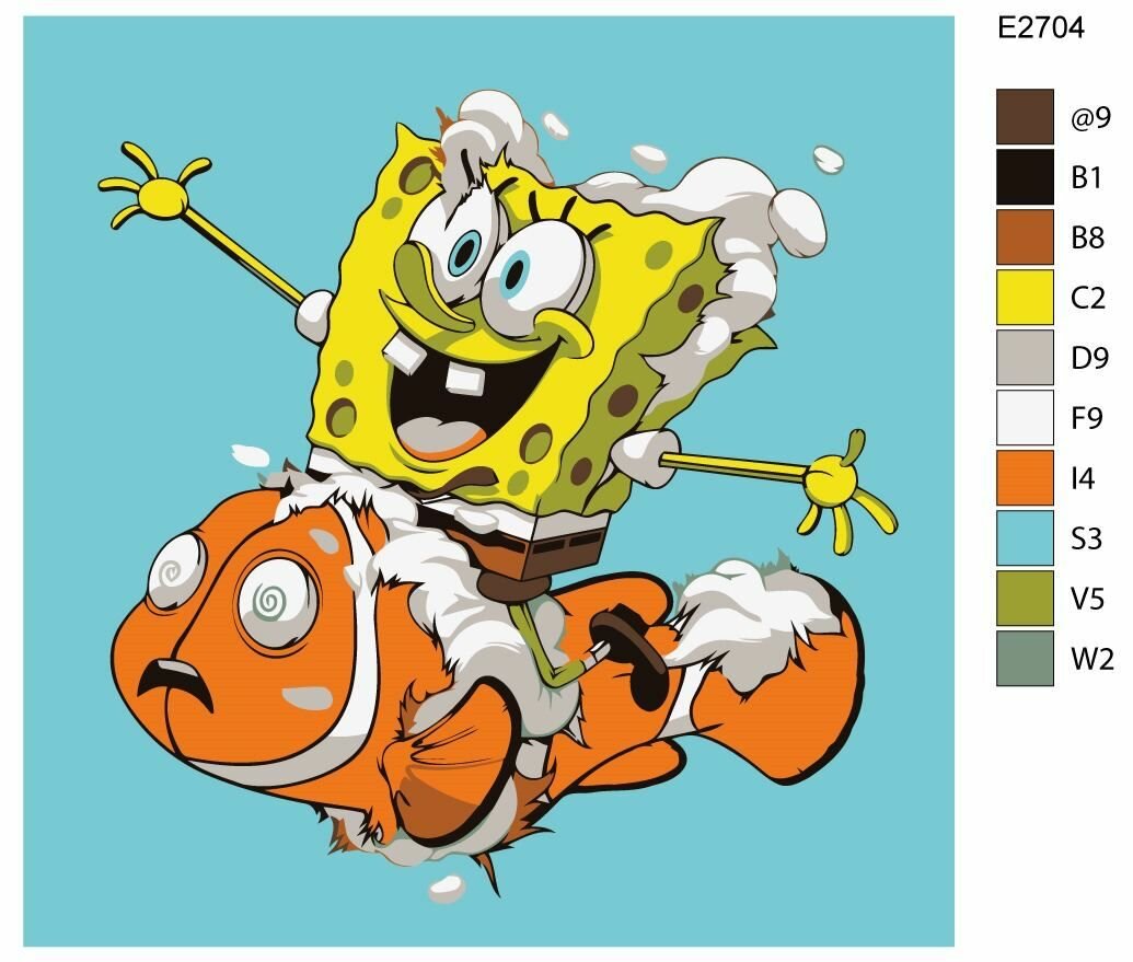 Детская картина по номерам E2704 "Губка Боб квадратные штаны и рыбка Немо" 30x30