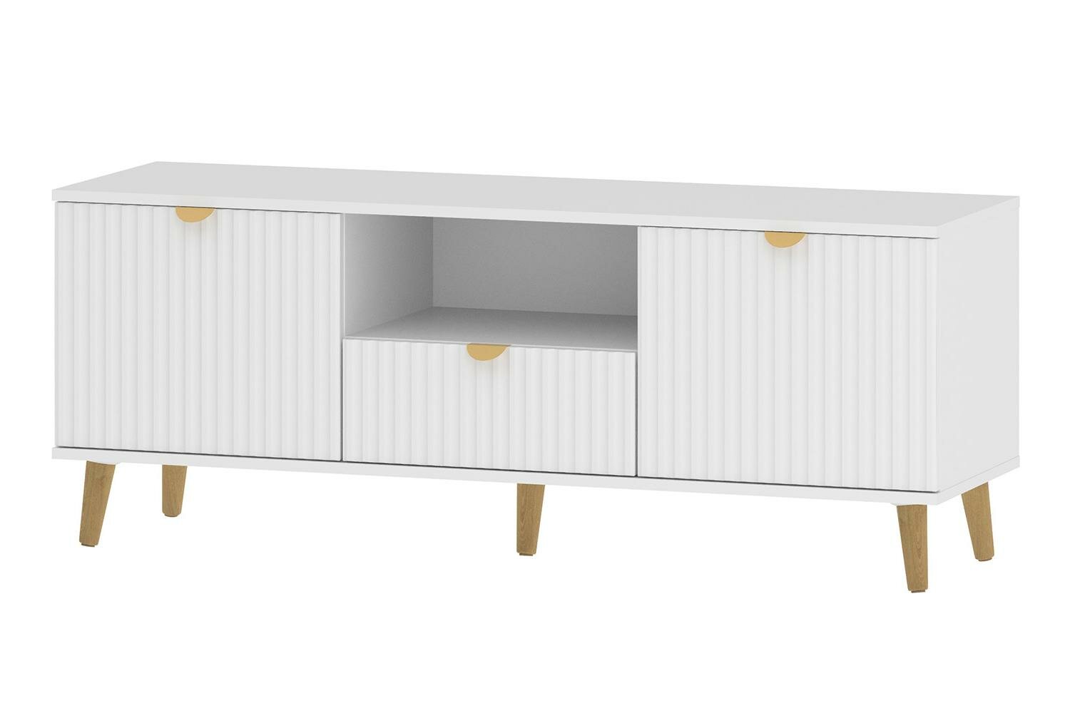 Тумба под ТВ Дакота 135х52,5х40 см, с нишей под аппаратуру, белый, меренга