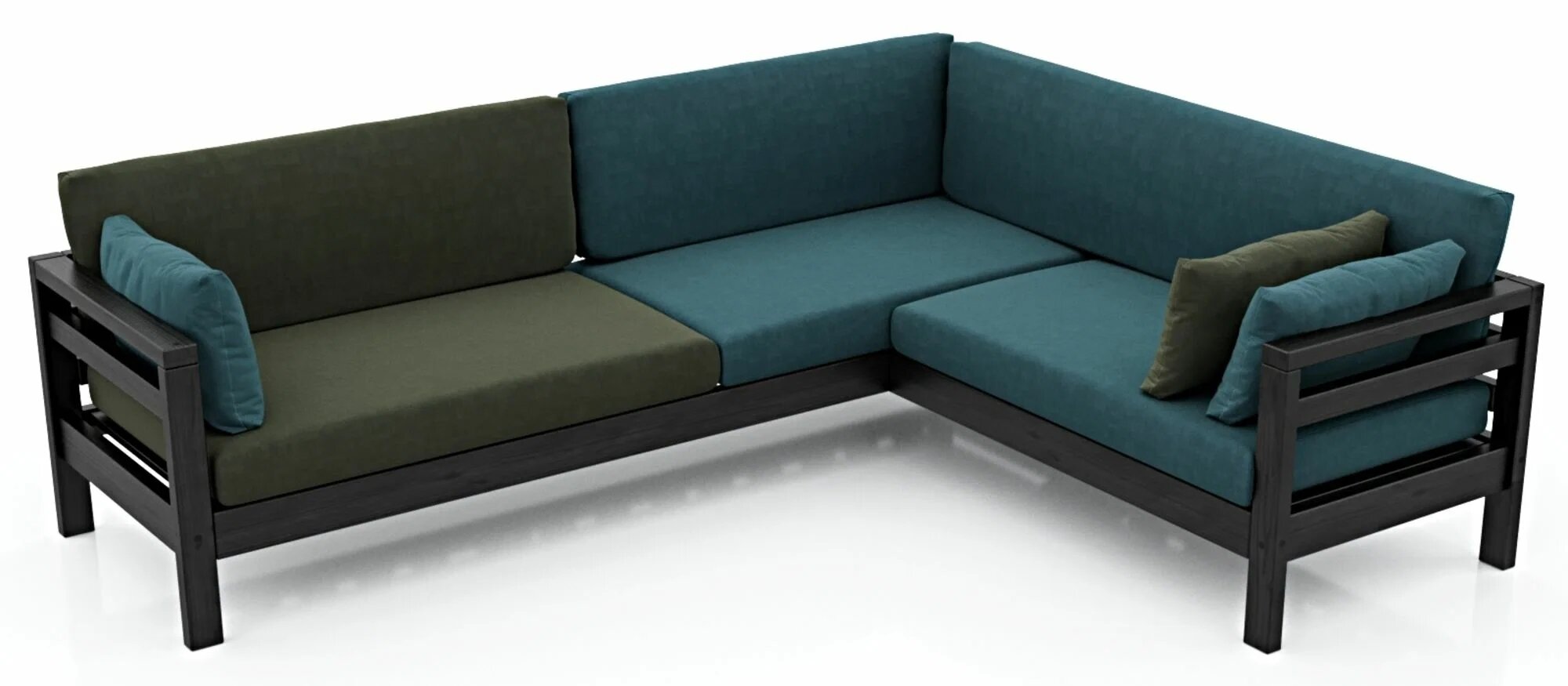 Угловой диван Arsko Домино-У правый, синий+зеленый-венге, велюр, массив дерева, офисный, садовый, для кафе и бара