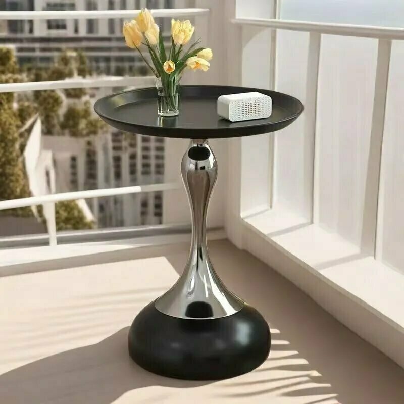 Столик консольный чёрно-серебристый, диаметр 40см, высота 55см для интерьера