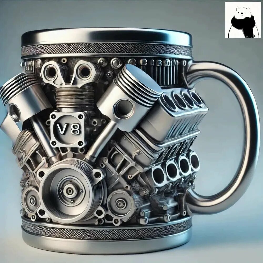 Кружка "Автомобильный двигатель V8", нержавеющая сталь, цвет серебро, 405мл