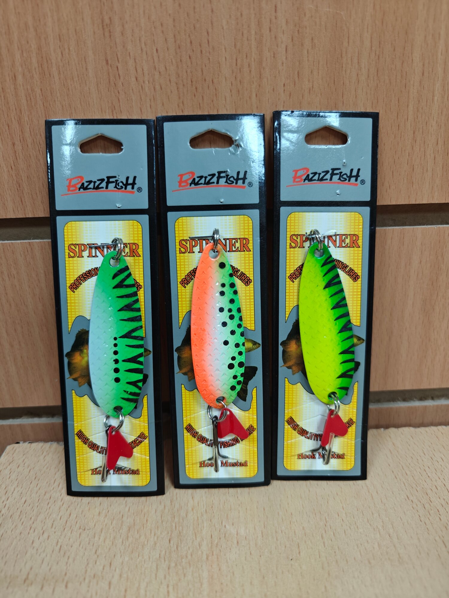 Блесна колеблющаяся "BAZIZFISH" SPINNER, тройник Mustad. Набор 3 шт. весом по 15г.