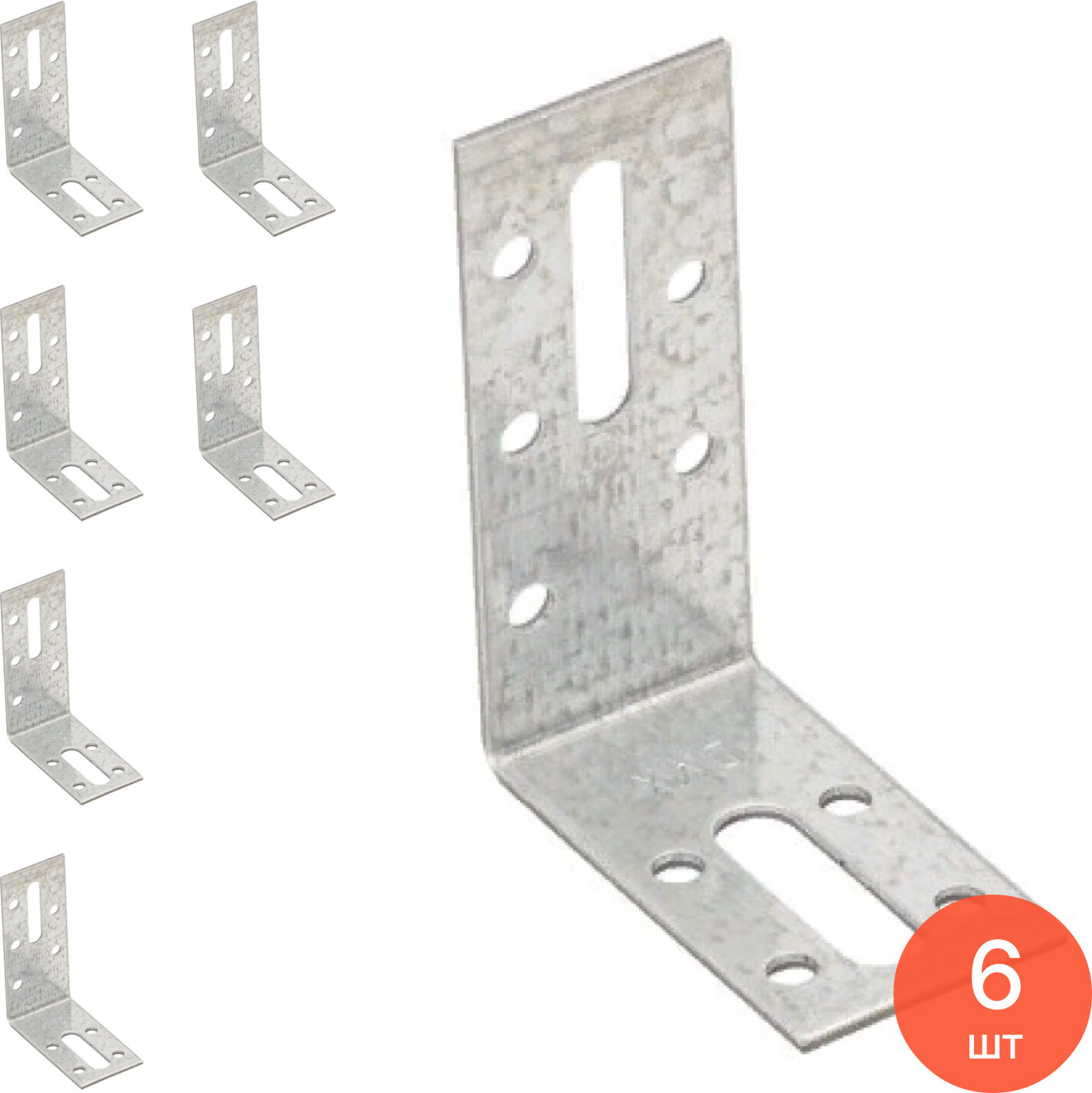 Крепежный уголок Rock Solid Connection / Рок Солид Конекшн регулируемый, из оцинкованной стали, серый, 120х55х30мм / строительство и ремонт (комплект из 6 шт)