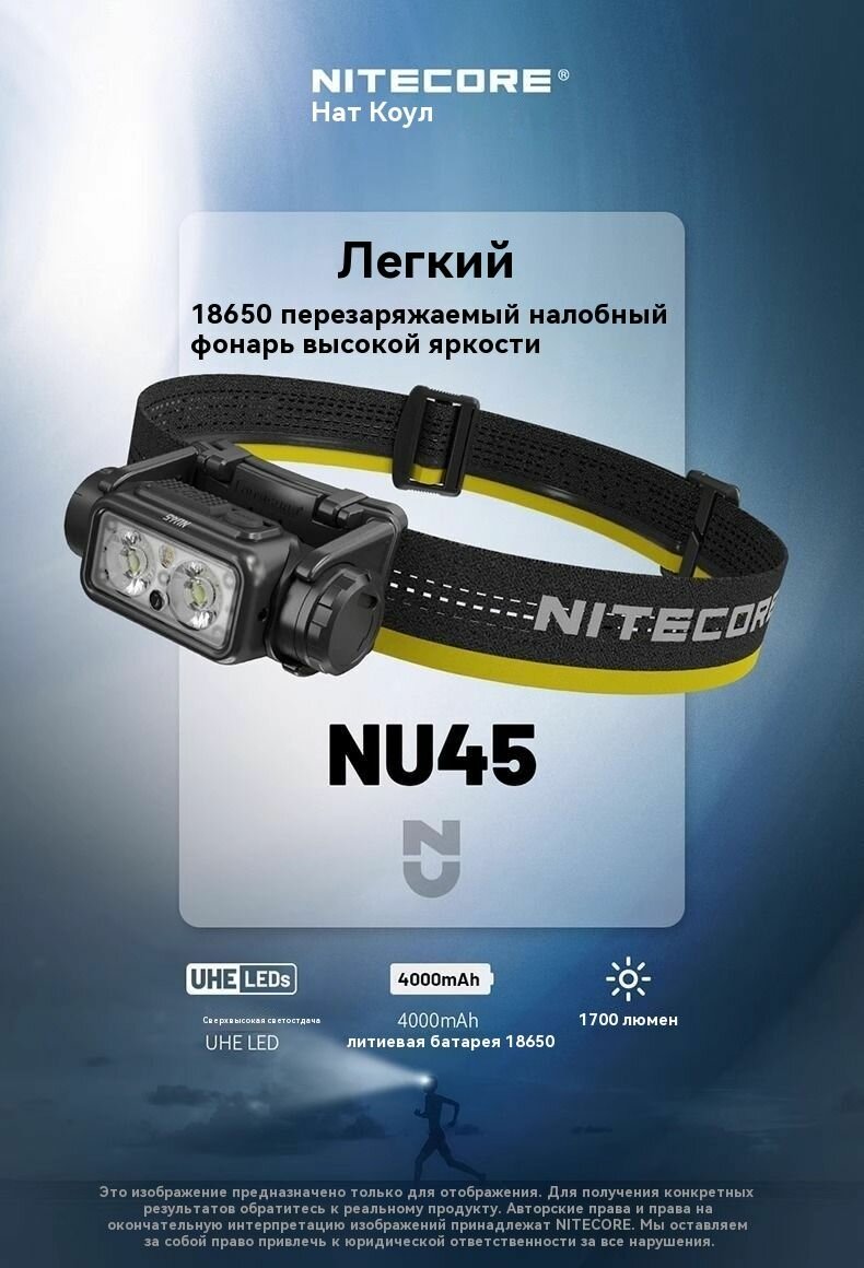 NITECORE NU45 Фара для наружного альпинизма, кемпинга по пересеченной местности, ночного бега, скалолазания, фонарика верховой езды