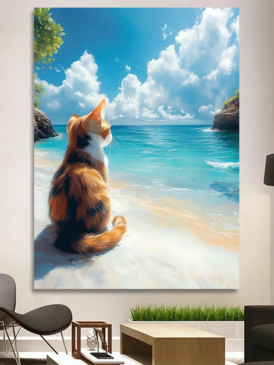 Котики / море, картина на стену / в интерьер, 40х60 см.
