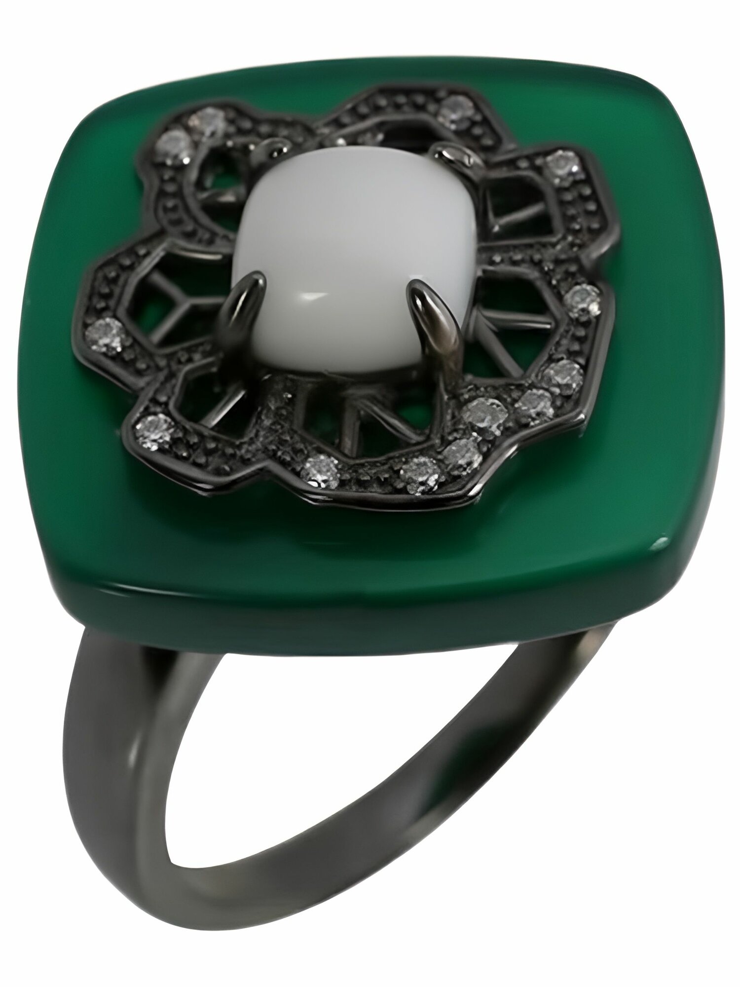 Кольцо тонкое, серебро, 925 проба, родирование, оникс, фианит