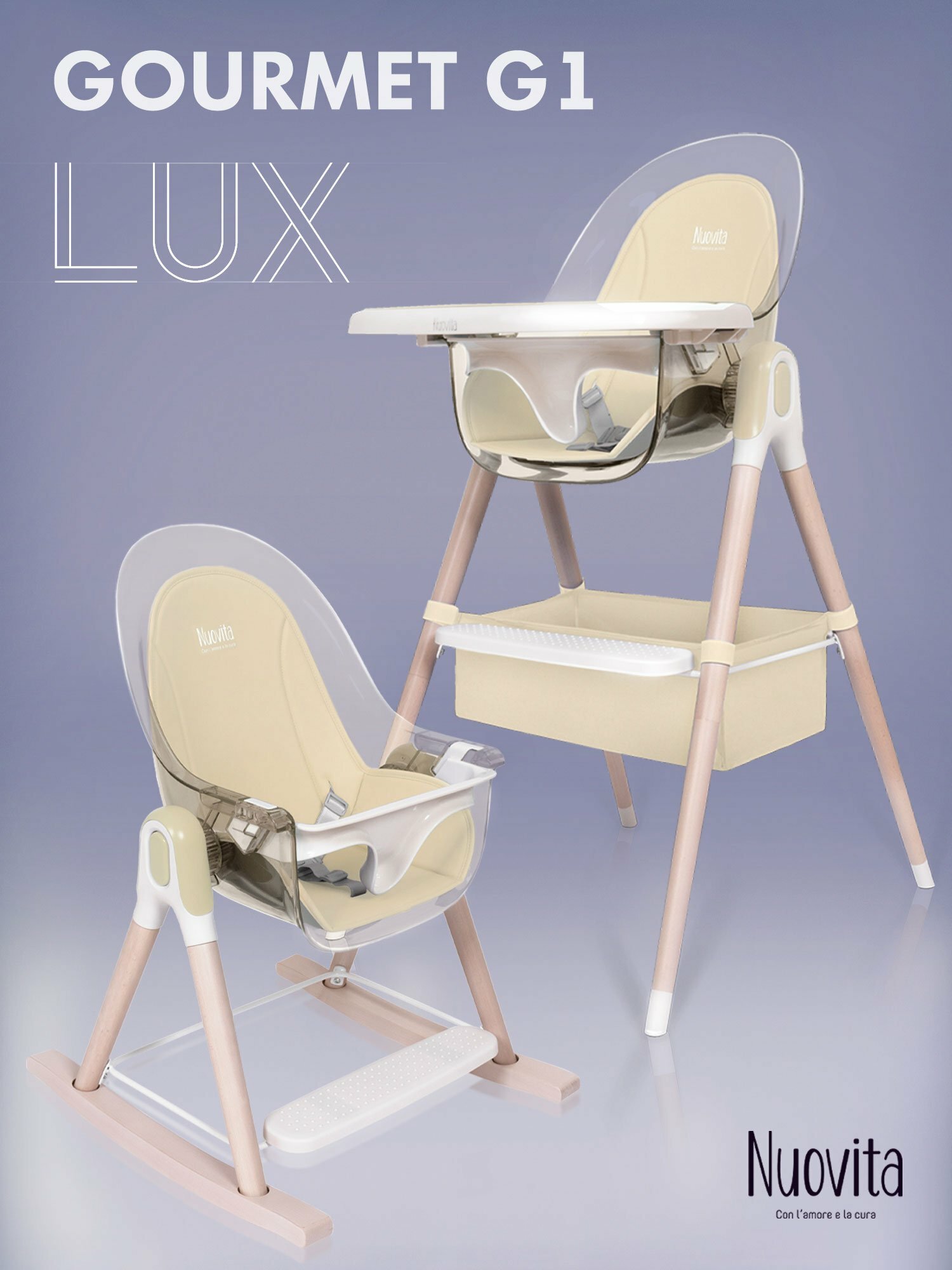 Стульчик для кормления 3 в 1 "Nuovita Gourmet" G1 Lux, эко-кожа, бежевый