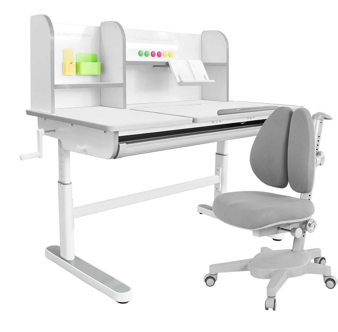 Комплект Kinderzen Gaudi Plus парта + кресло белый/серый c серым креслом Anatomica Armata Duos