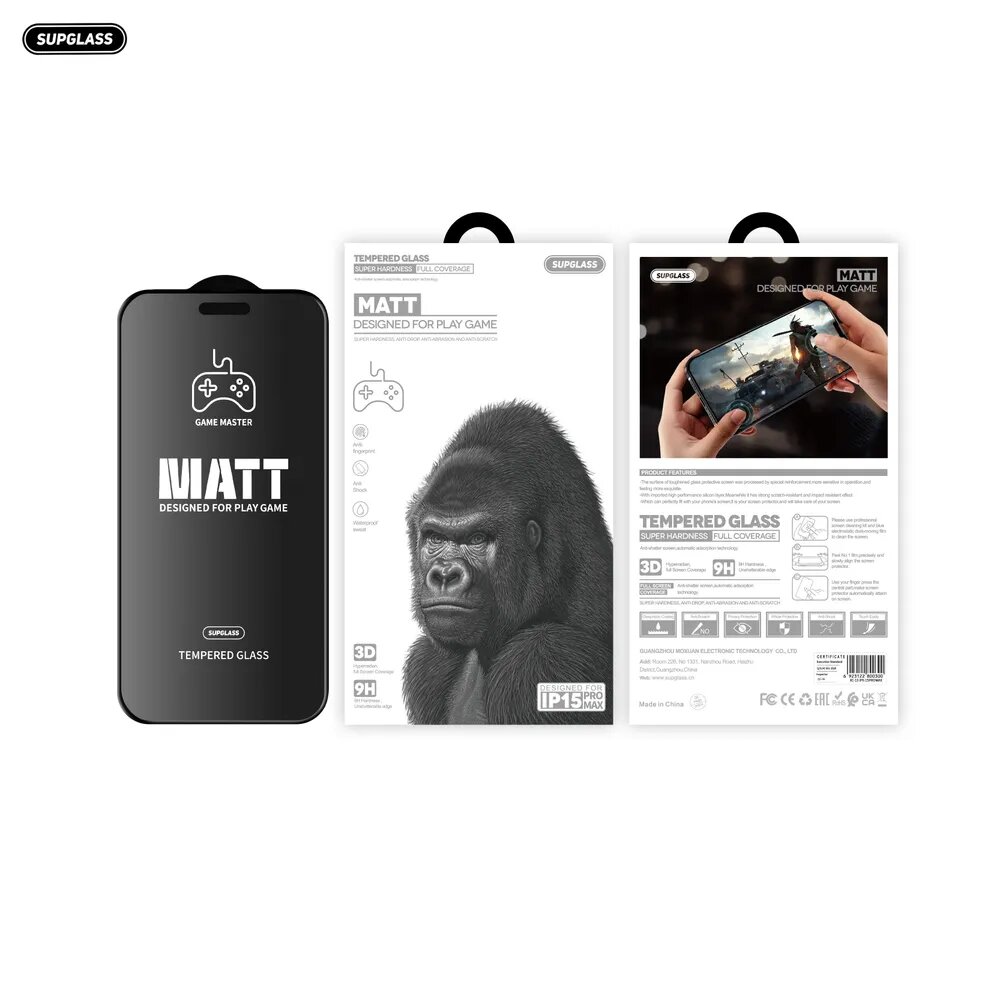 Защитное стекло матовое на IPHONE 17 Pro Max, SupGlass SG-13 Full Coverage Matt Gaming Glass