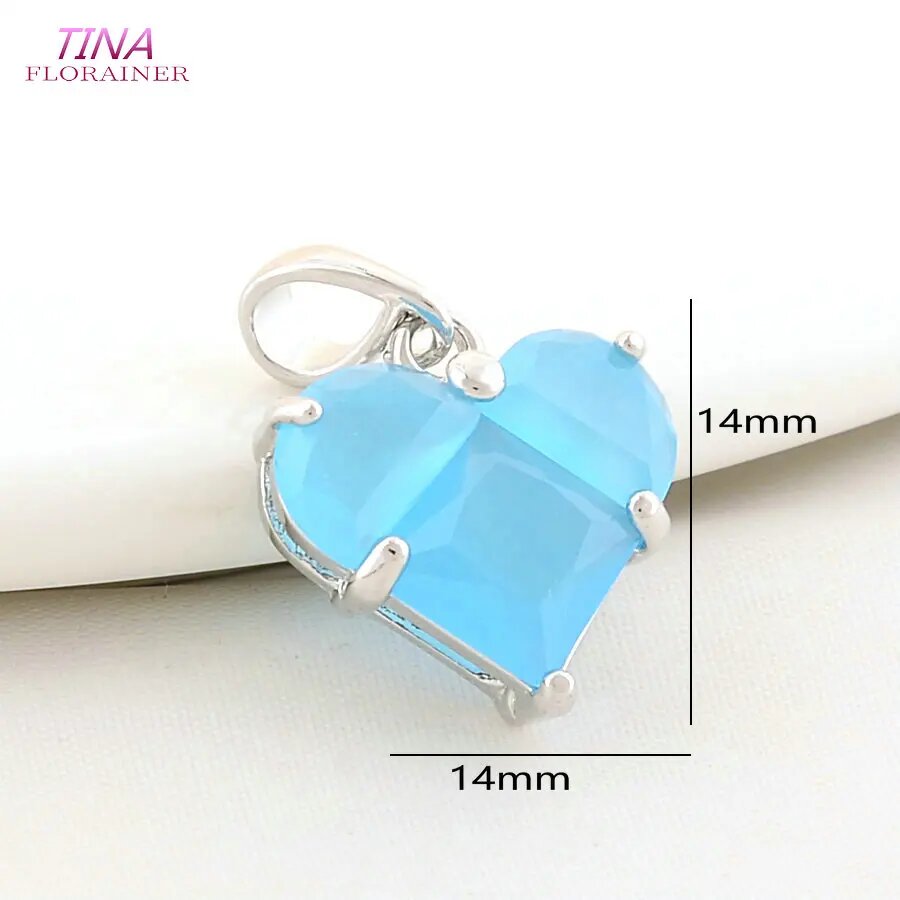 Латунные подвески в форме сердца с цирконом, 14 мм, 2 шт. 2PCS, Style 21 Blue Jade