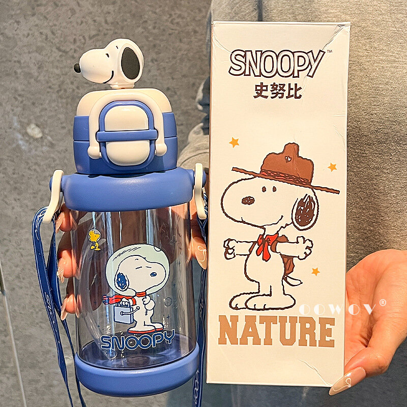 Чашка с трубочкой Snoopy из тритана для матери и ребенка, летняя термостойкая бутылка для воды с ремешком, портативная детская чашка для воды