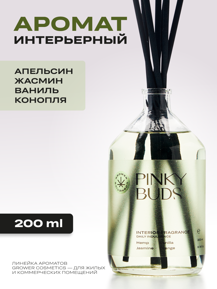 Арома диффузор Grower cosmetics "PINKY BUDS" Апельсин, Ваниль, Жасмин, Конопля. 200мл