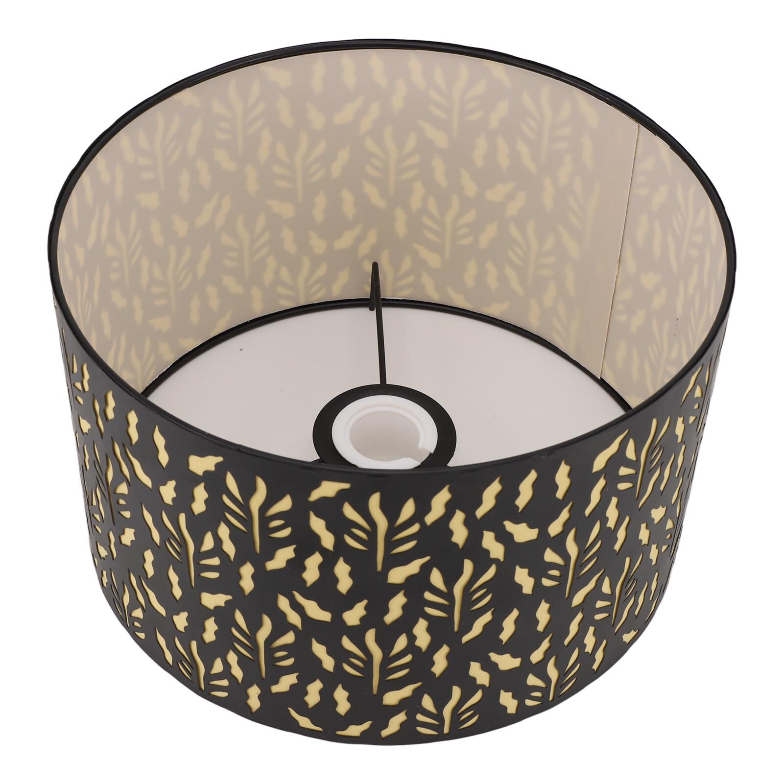 E27 E14 Металлический абажур Металлический барабанный абажур Художественный резной полый абажур с затеняющей подкладкой 25 см Листья водяной травы Черная водяная трава Желтая подкладка