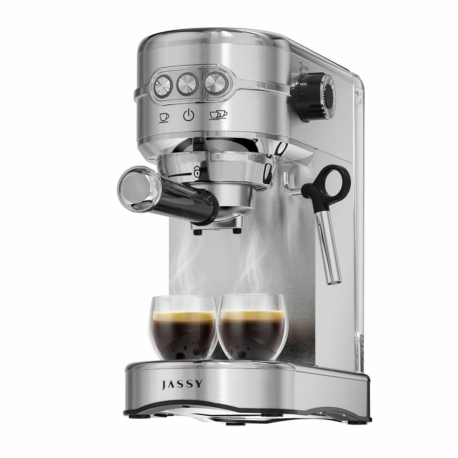 Кофеварка рожковая эспрессо JASSY JS-1000, с капучинатором, автоотключение, антикапельная система -kpa