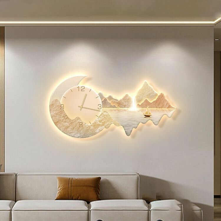 Настенные часы-картина с подсветкой, 80×40cm, питание от розетки + пульт ДУ
