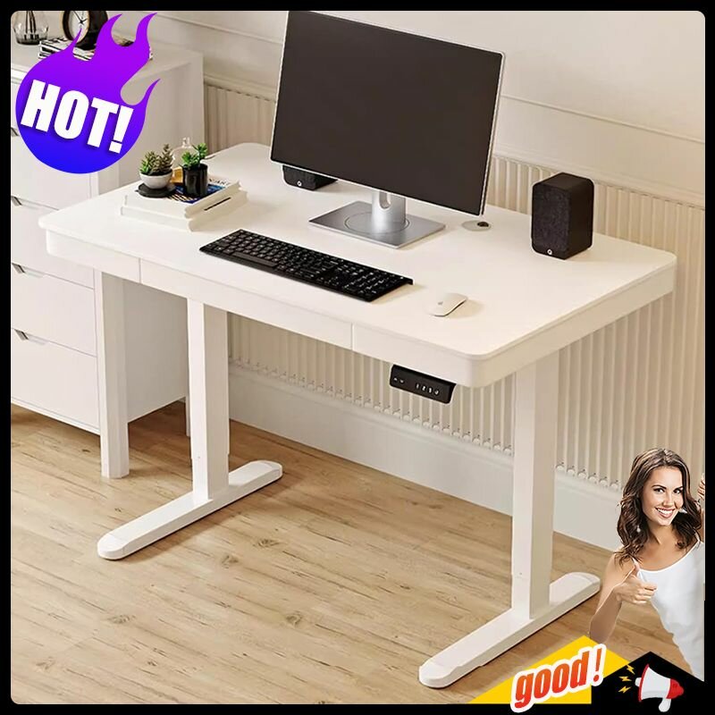 Умный компьютерный стол с электрическим подъемом, бытовой с выдвижными ящиками, каркас из цельного дерева