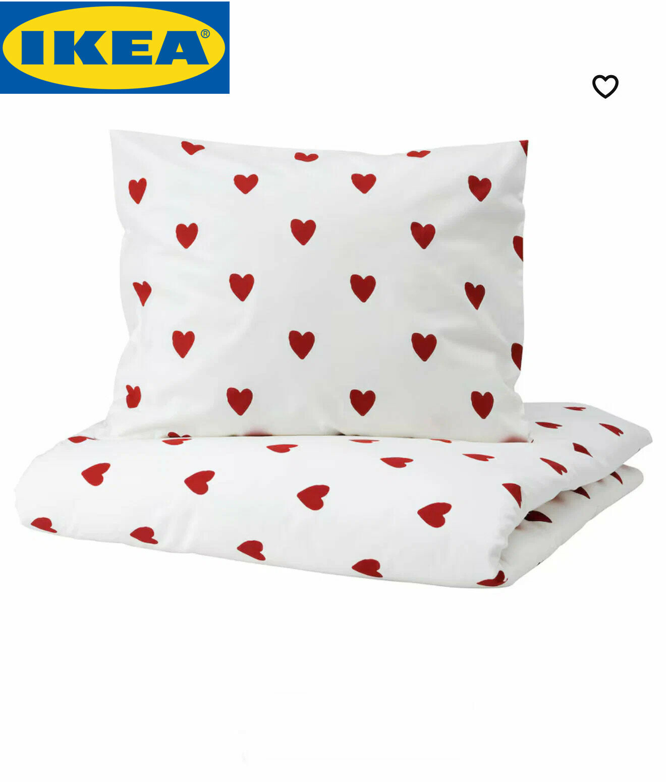 Постельное белье IKEA BARNDROM Понты и подушки Белый / сердечный рисунок 150x200/50x80 см, 100% хлопок