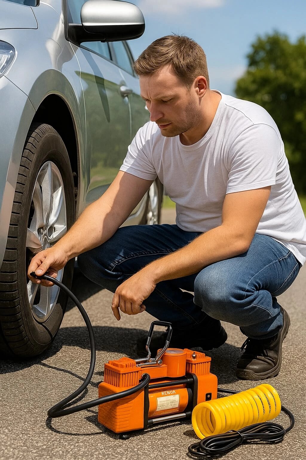 Компрессор Автомобильный мощный 85л/мин, 12В, двухцилиндровый электрический, компрессор для колес и шин автомобиля .