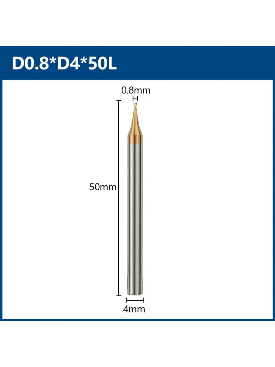 Фреза по металлу концевая 0,8 мм твердосплавная 4х0,8х50 мм