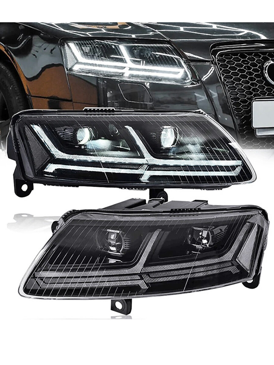 Светодиодные фары Audi A6 C6 2004-2011г (Черные)