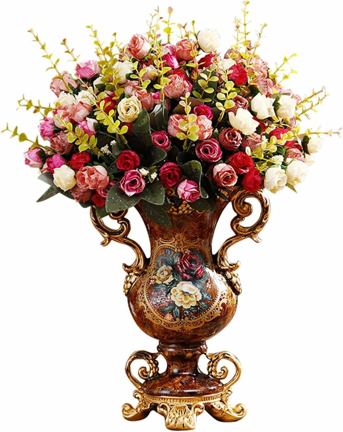Искусственные винтажные вазы из золотистой смолы, европейский стиль, декор для свадьбы и вечеринок, набор с цветочными композициями