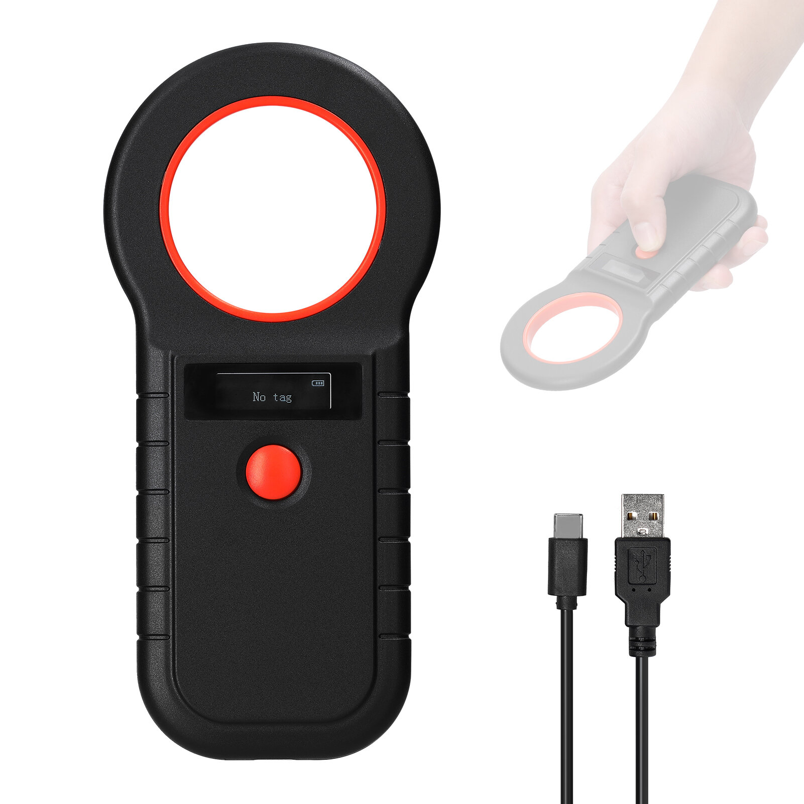 Сканер микрочипов для домашних животных. Беспроводной ручной RFID-сканер чипов. Перезаряжаемый OLED-дисплей. Хранилище данных EMID FDX-B ISO11784 128 для управления животными.