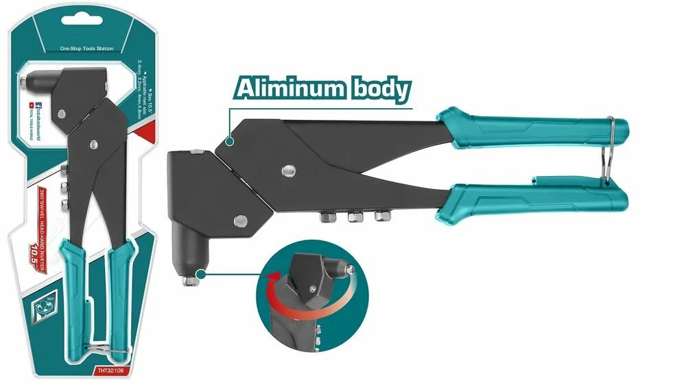 Заклепочник вытяжной поворотный на 360 градусов TOTAL THT32106