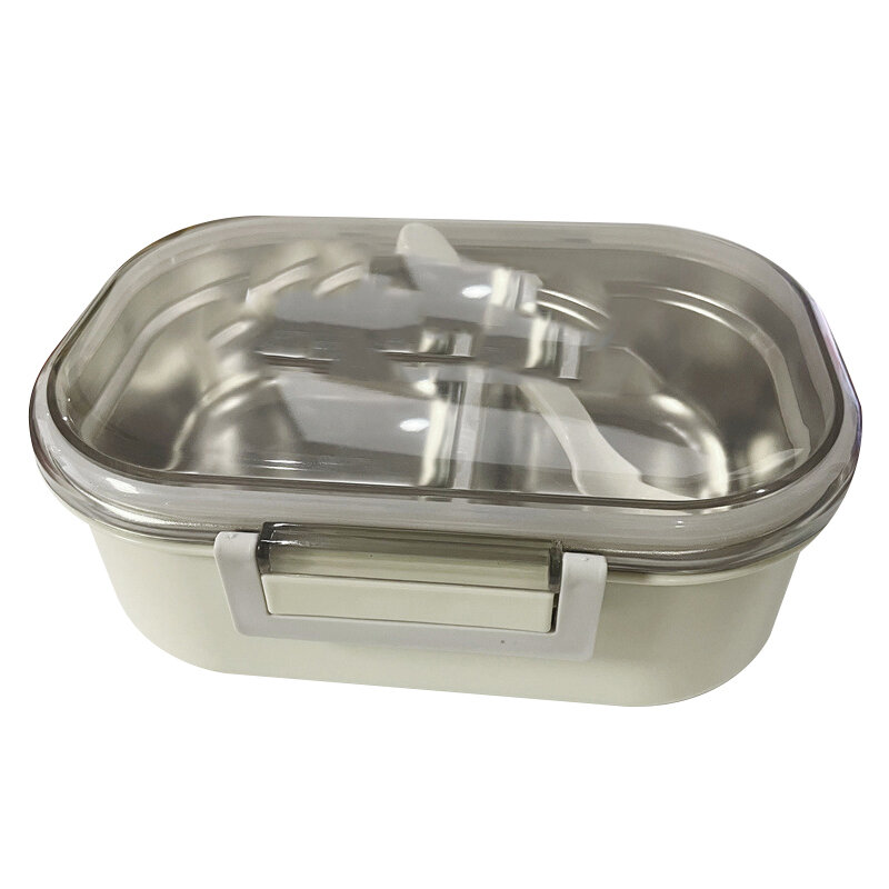 Коробка для ланч из нержавеющей стали корейский стиль 2 отсека Bento Box Metal Food Contain для детей взрослые ученики офисные работники Beige