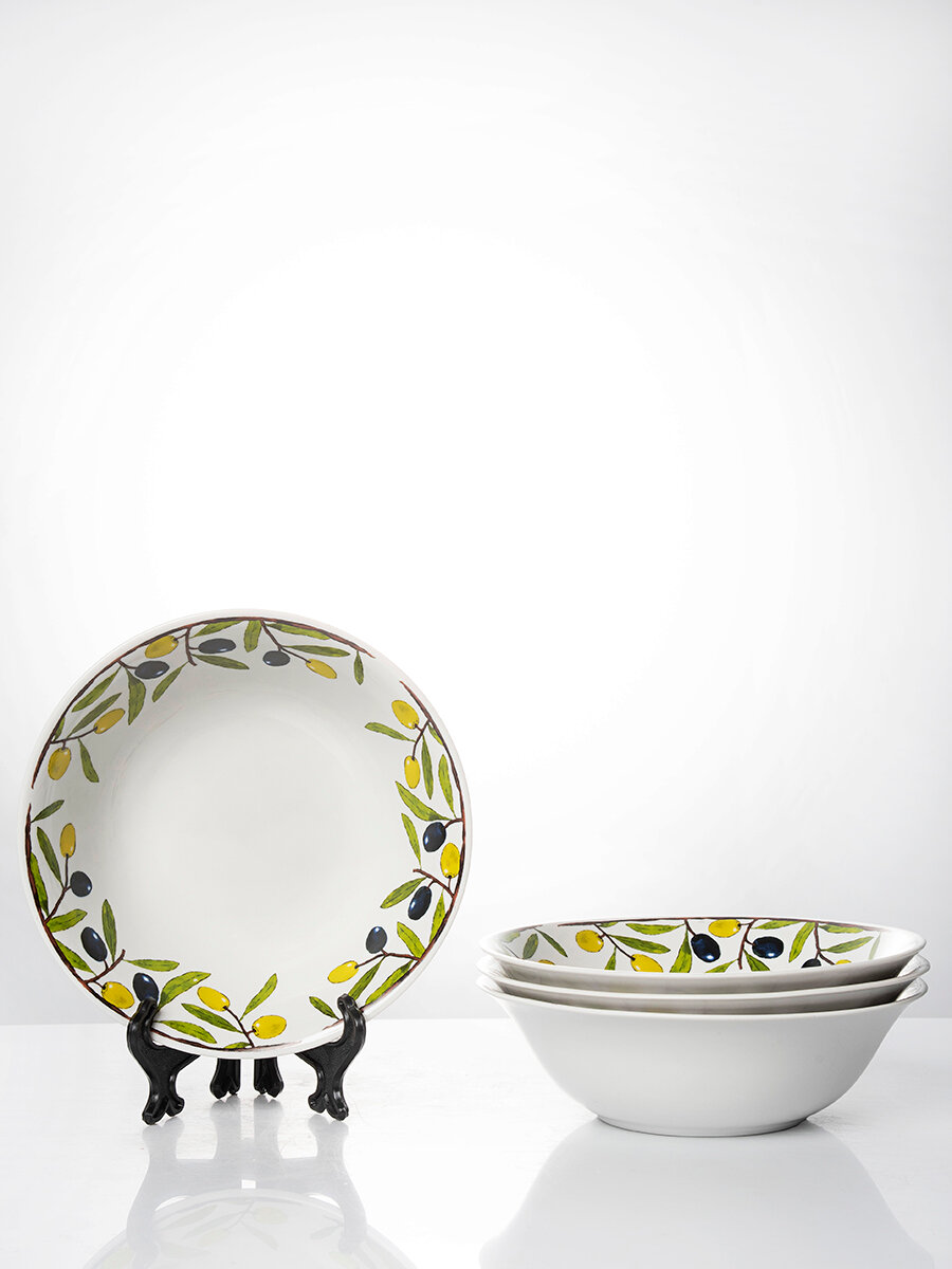 Набор фарфоровых салатников 4 шт. 680 мл. "Оливки" бортовые Дулево