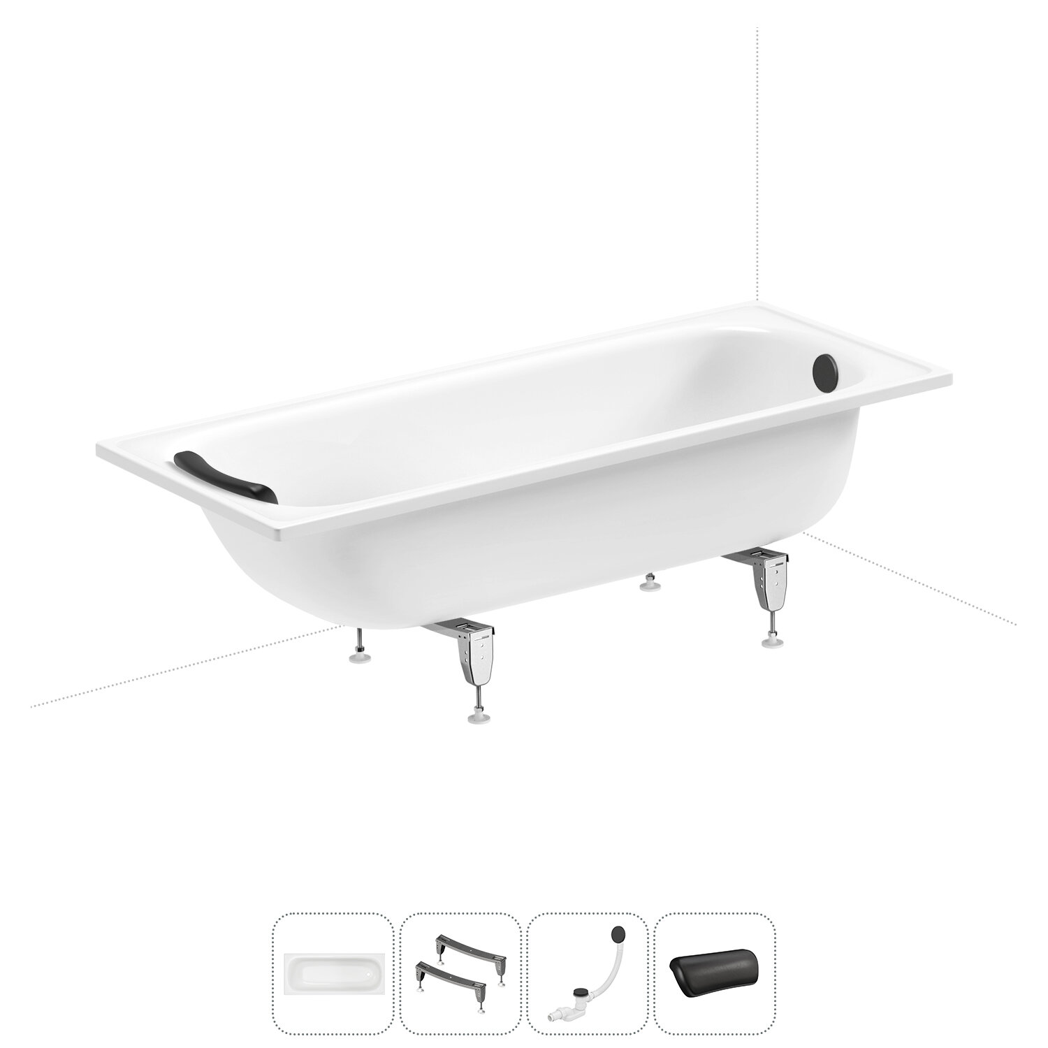 Стальная ванна 170х75 Sanitana BLB Europa 20220675R в наборе 4 в 1: металлическая ванна 170 х 75 см, ножки, слив-перелив, подголовник