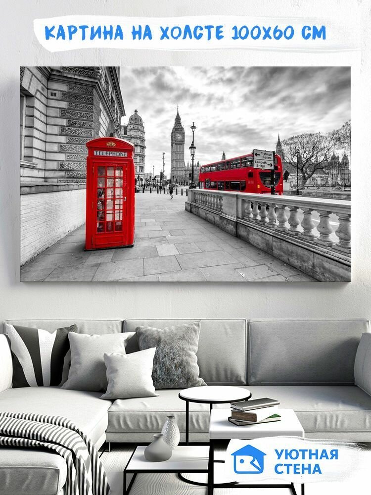 Картина на натуральном холсте Уютная стена "Символы Лондона" 90х60 см